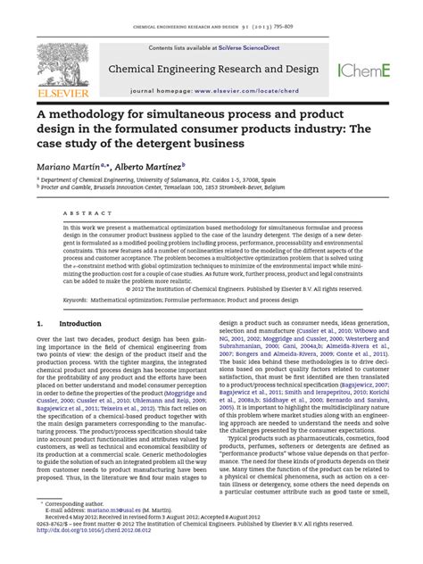 Cs3 A Methodology For Simultaneous Process And Product Pdf Detergent