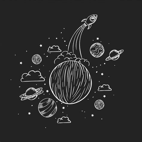 로켓과 행성 그리기 무료 벡터