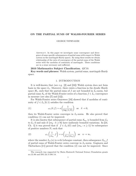 Pdf On The Partial Sums Of Walshfourier Series