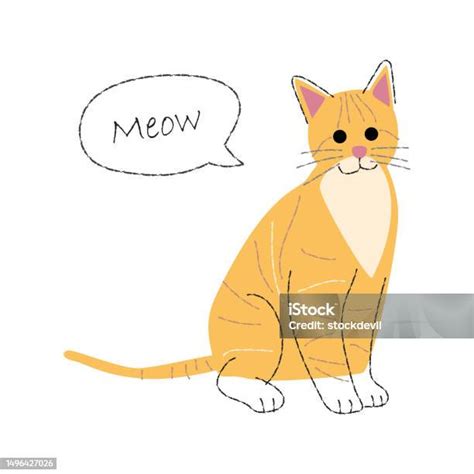 노란 얼룩 무늬 고양이 귀여운 만화 캐릭터 편평한 모양과 선 획 디자인 벡터 그림 노랑에 대한 스톡 벡터 아트 및 기타 이미지 Istock