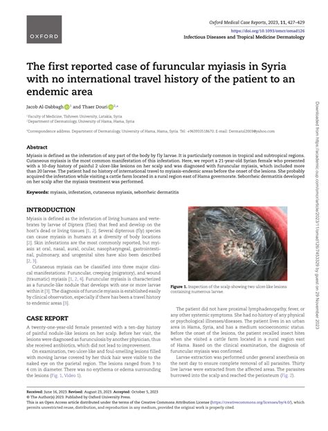 Pdf The First Reported Case Of Furuncular Myiasis In Syria With No International Travel
