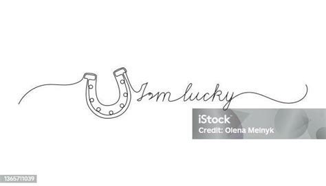 연속 한 줄 스크립트 필기체 텍스트 Iâm 운이 좋다 패트릭의 날 벡터 일러스트레이션 포스터 디자인 카드 배너 셔츠 인쇄 말굽에 대한 스톡 벡터 아트 및 기타 이미지