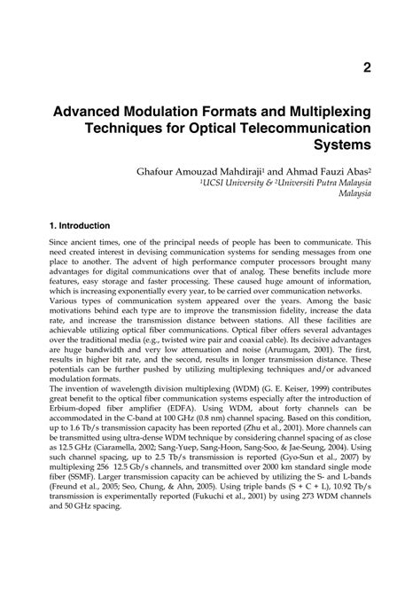 Pdf Advanced Modulation Formats And Multiplexing Techniques For Optical Telecommunication Systems