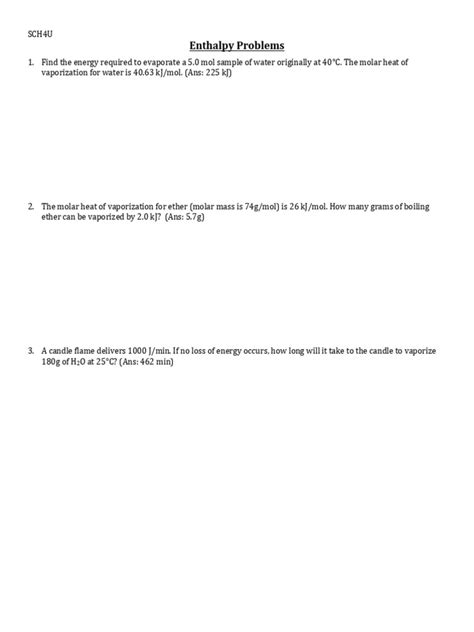 Ws Enthalpy Problems Pdf