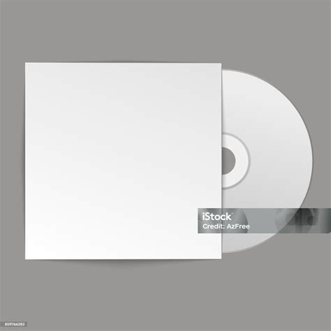 빈 흰색 콤팩트 디스크 덮개 나무 테이블에 콘크리트 벽 배경 비웃는 다 Cd 디스크입니다 벡터 일러스트입니다 Theatrical