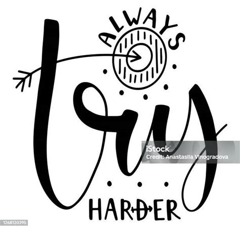 벡터 일러스트레이션 항상 더 열심히 시도 대상에 손으로 그린 텍스트와 화살표 흰색 배경에 고립 된 검은 서예 개념에 대한 스톡 벡터 아트 및 기타 이미지 Istock