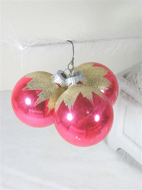 Vintage Pink Mercury Glass Ornaments Shiny Brite Glitter Set3