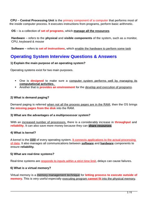 Top 50 Operating System Interview Questions Pdf