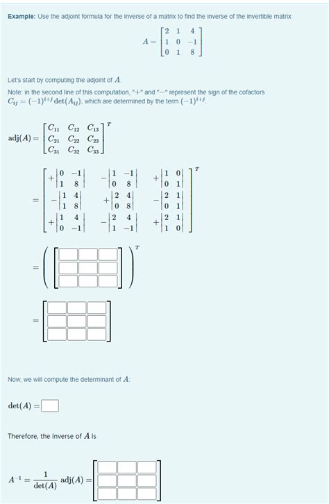 Solved Example Use The Adjoint Formula For The Inverse Of A Chegg Com