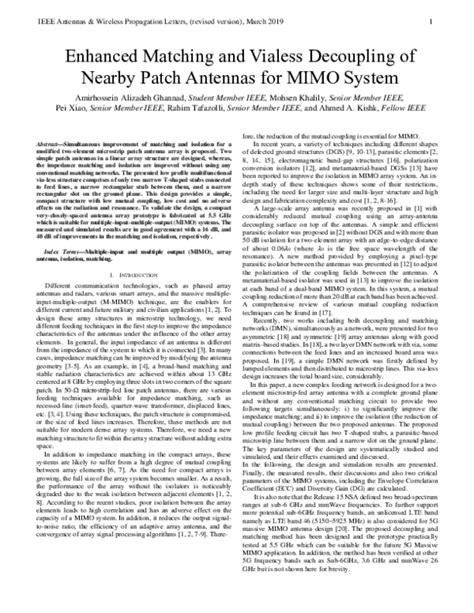 Pdf Enhanced Matching And Vialess Decoupling Of Nearby Patch Antennas For Mimo System
