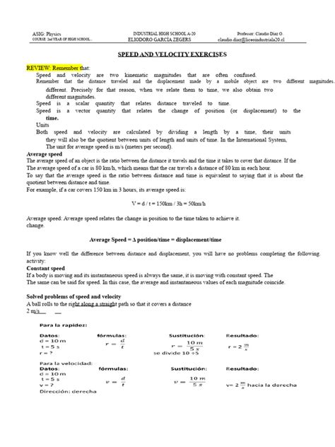 2m Speed And Velocity Exercises 2021 Pdf Speed Velocity