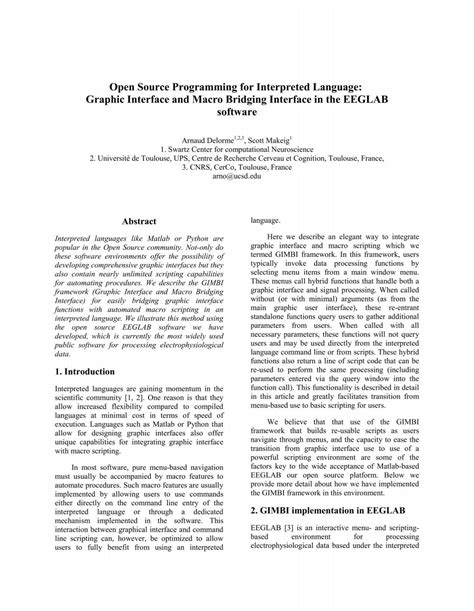Graphic Interface And Macro Bridging Interface In The Eeglab