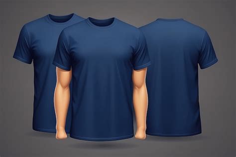 Макет темно синей футболки передний и задний вид Векторная иллюстрация Премиум Ai