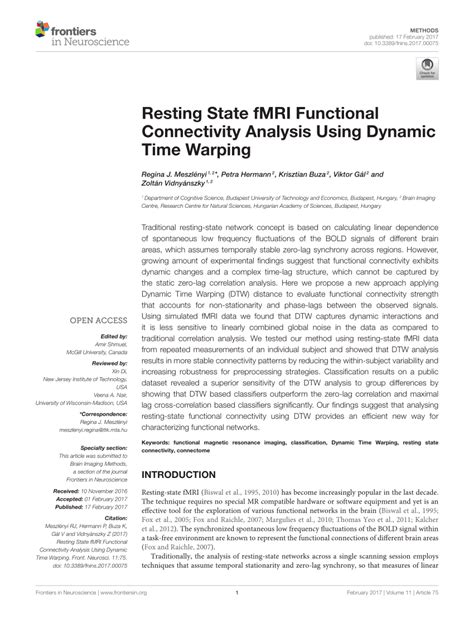 Pdf Resting State Fmri Functional Connectivity Analysis Using Dynamic Time Warping