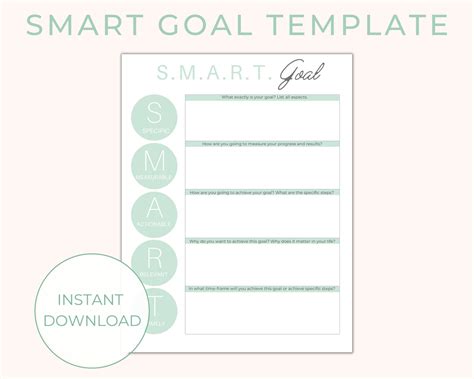 SMART Goal Template Printable Etsy