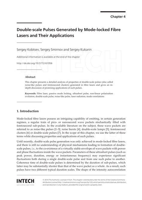 Pdf Double Scale Pulses Generated By Mode Locked Fibre Lasers And Their Applications