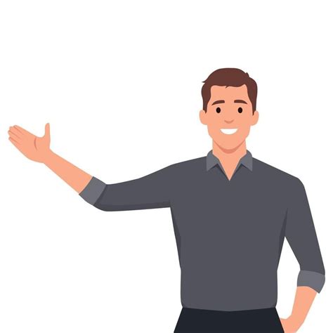 Happy Man Points To Something Character For Advertisement Guy Shows A