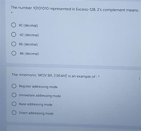 Solved The Number 10101010 Represented In Excess 128 2s