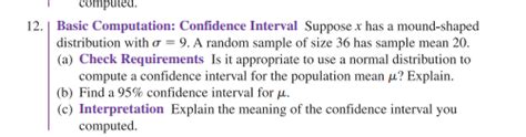 Solved Basic Computation Confidence Interval Suppose X Has