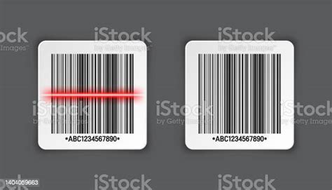 회색 배경에 사실적인 바코드 스티커 식별 추적 코드 일련 번호 디지털 정보가 있는 제품 Id 상점 또는 슈퍼마켓 스캔 라벨 가격표 벡터 일러스트레이션 Qr코드에 대한 스톡