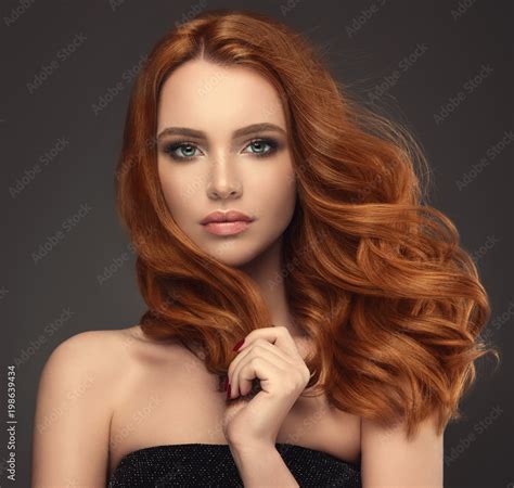 Beautiful Model Girl With Long Red Curly Hair Red Head Care And