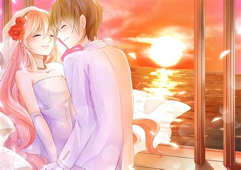 Anime Wedding Couple Illustration Hd Wallpaper Wallpaper Flare