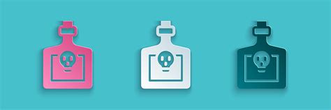 파란색 배경에 분리된 물약 아이콘이 있는 용지 절단 병 마법의 물약플라스크 해피 할로윈 파티 종이 아트 스타일 벡터 3차원 형태에 대한 스톡 벡터 아트 및 기타 이미지