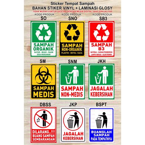 Jual Sticker Tempat Sampah Organik Non Organik Sampah Medis Sampah B3 Jagalah Kebersihan