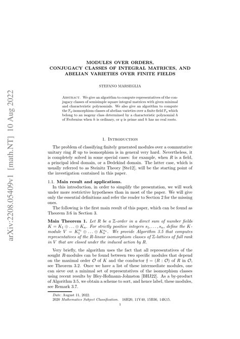 Pdf Modules Over Orders Conjugacy Classes Of Integral Matrices And Abelian Varieties Over