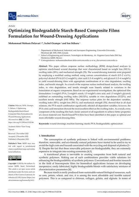 Pdf Optimizing Biodegradable Starch Based Composite Films Formulation