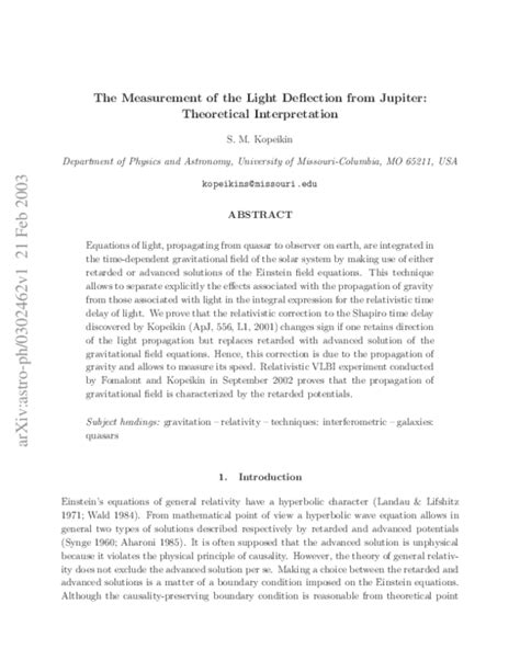 Pdf The Measurement Of The Light Deflection From Jupiter Theoretical