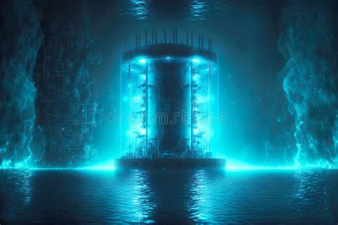 Bright Blue Details Of Internal Structure Of Nuclear Power Plant In Form Of Nuclear Reactor