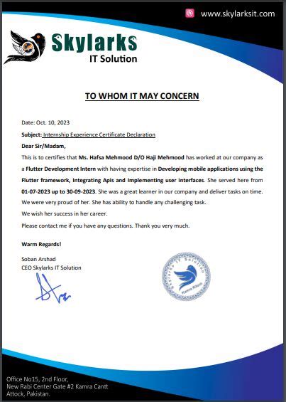 I Am Thrilled To Share That I Have Successfully Completed My Flutter Developer Internship At