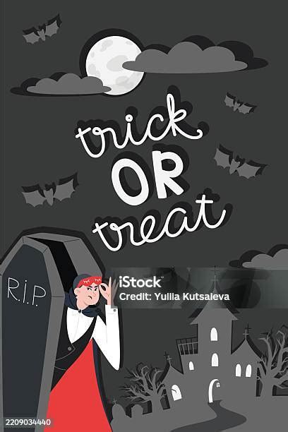 관에서 솟아오르는 뱀파이어 유령의 성 실루엣 보름달이 있는 할로윈 파티 포스터 카드 커버 배너 전단지 웹 소셜 미디어를위한 벡터 디자인 템플릿 10월에 대한 스톡 벡터 아트