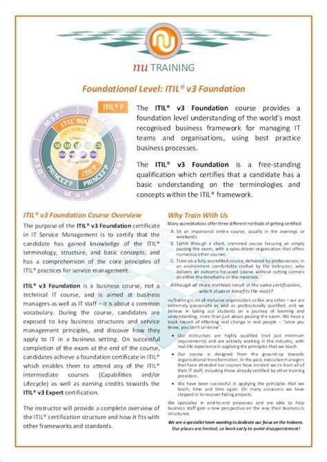 Pdf Foundational Level Itil® V3 Au Outlines Nutraining Course