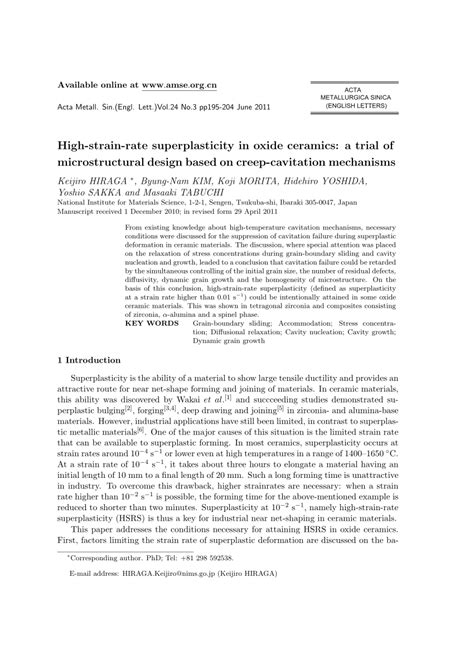 Pdf High Strain Rate Superplasticity In Oxide Ceramics A Trial Of Microstructural Design