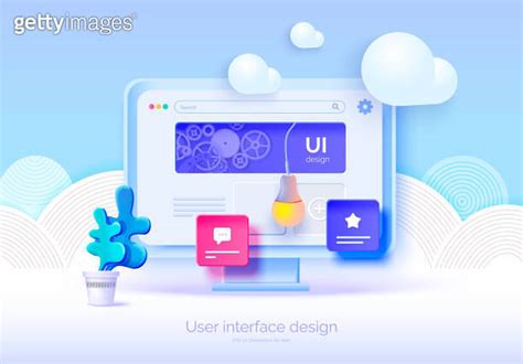 mockup 3d monitor with user interface elements for web design software creator user interface