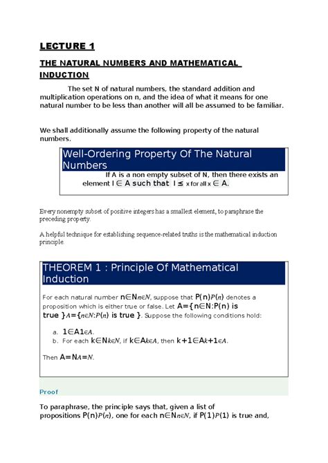 Cyber Security Lecture 04 Lecture 1 The Natural Numbers And Mathematical Induction The Set N