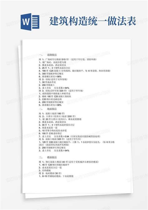 建筑构造统一做法表word模板下载 编号lywoygkz 熊猫办公
