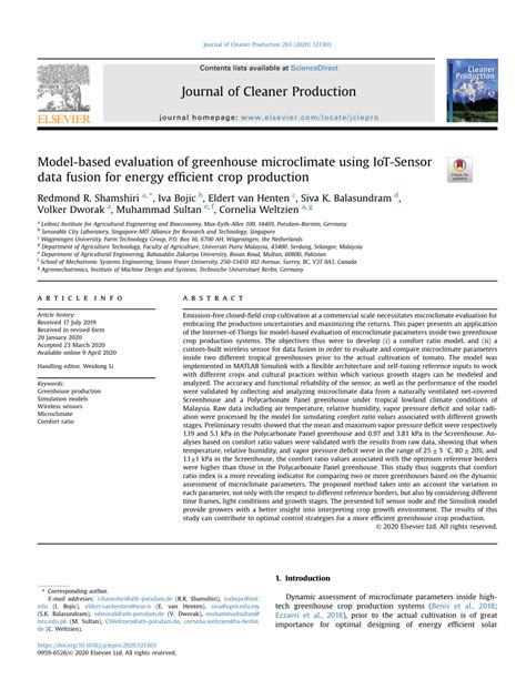 Pdf Model Based Evaluation Of Greenhouse Microclimate Using Iot