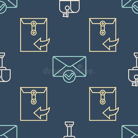 Set Line Mail Box Envelope And Envelope And Check Mark On Seamless Pattern Vector Stock Vector