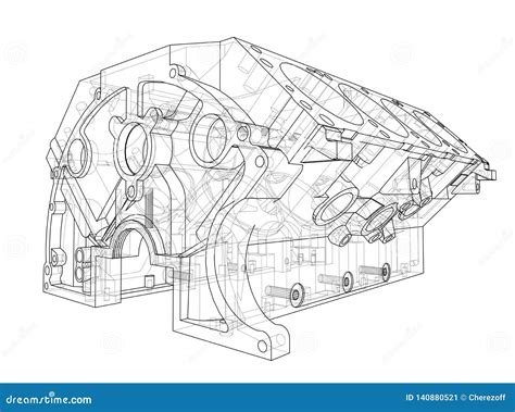 Engine Block Sketch Vector Rendering Of D Stock Vector Illustration Of Line Backdrop
