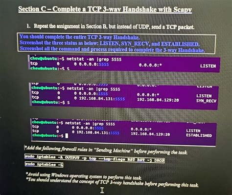 Solved Section C Complete A Tcp 3 Way Handshake With Scapy 1 Repeat