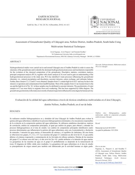Pdf Assessment Of Groundwater Quality Of Udayagiri Area Nellore District Andhra Pradesh