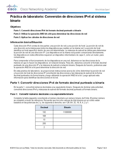 8 1 2 8 lab converting ipv4 addresses to binary pdf dirección ip poco
