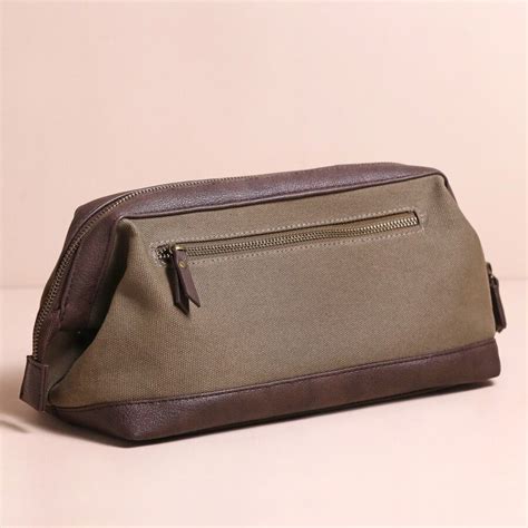 Personalised Mens Canvas Wash Bag In Brown Brown Coated Canvas