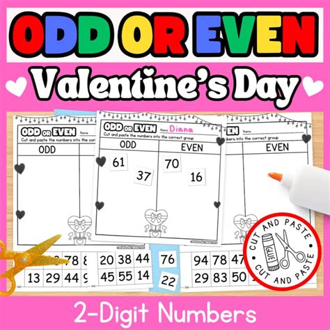 Valentines Day Odd And Even Sorting 2 Digit Numbers Cut And Paste