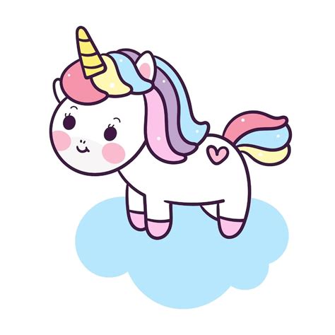 구름에 유니콘 귀여운 벡터 프리미엄 벡터