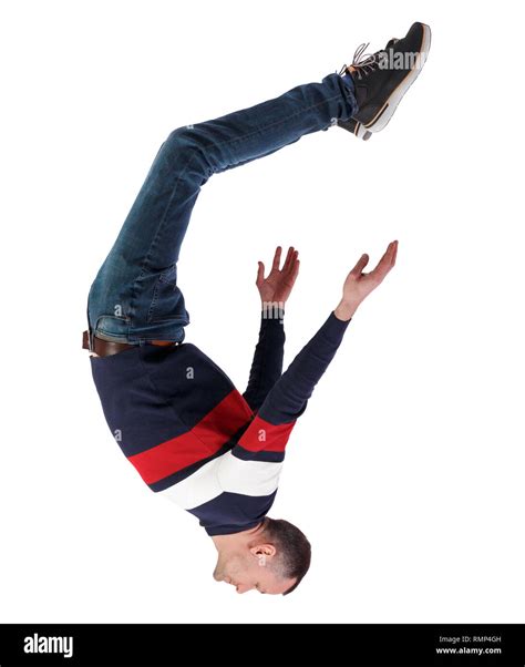Side View Of Man In Zero Gravity Or A Fall Guy Is Flying Falling Or