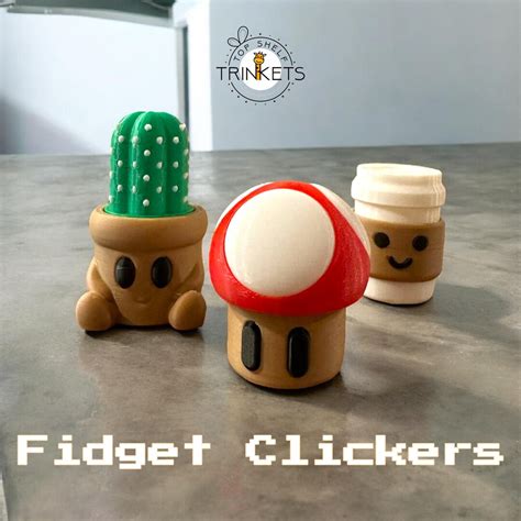 Fidget Clickers Cactus Fidget Clicker Mushroom Fidget Clicker Coffee Cup Fodget Clicker